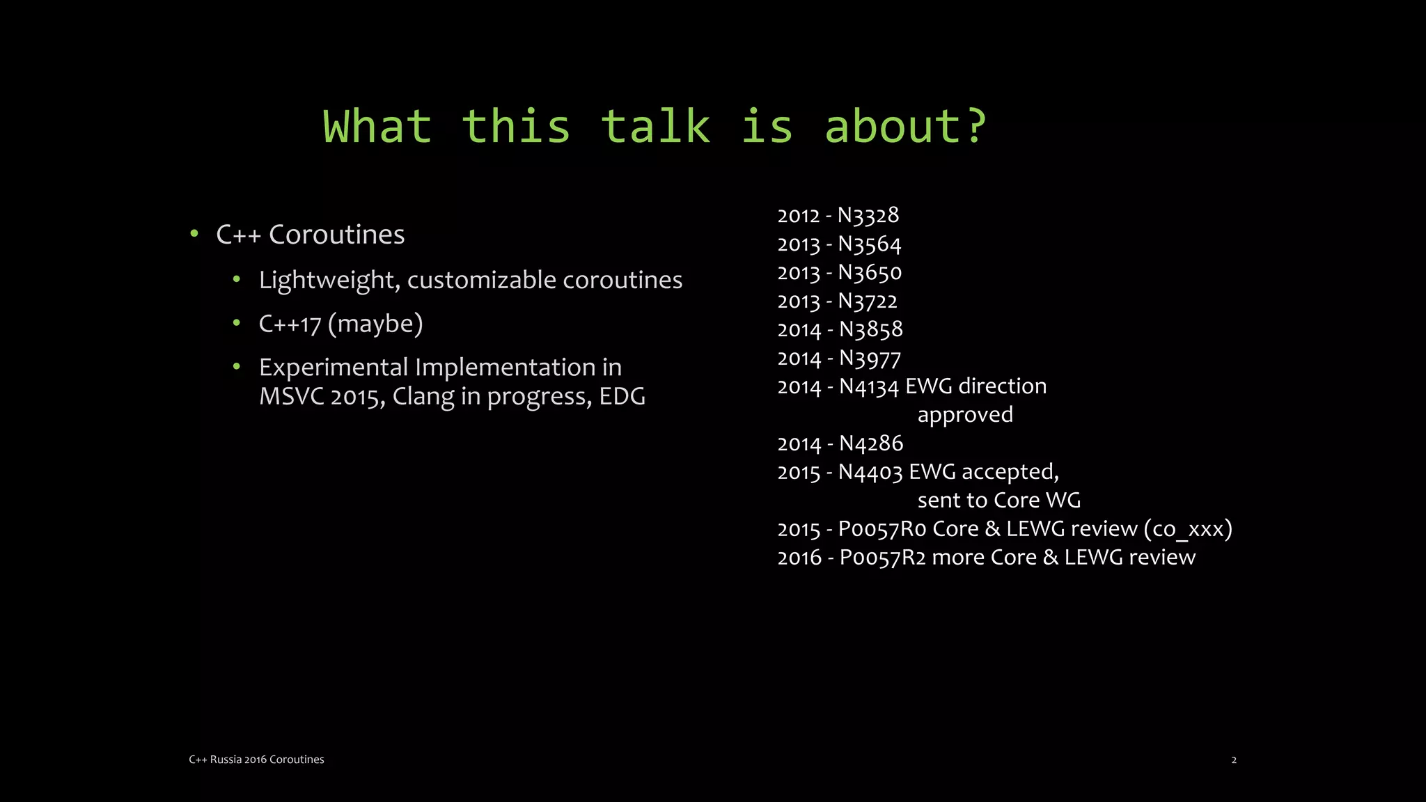 Gor Nishanov, C++ Coroutines – a negative overhead abstraction | PPTX | Programming Languages ...