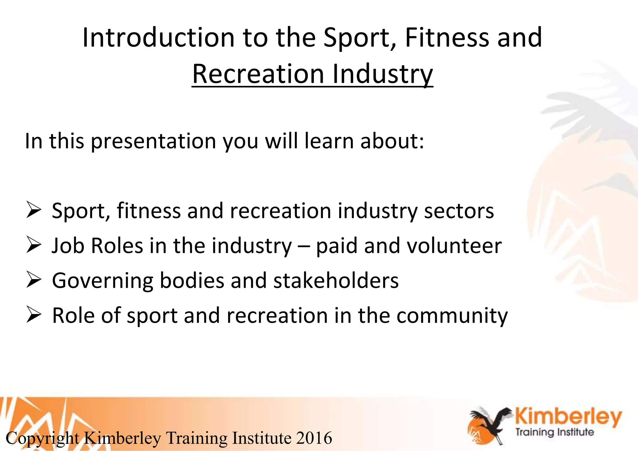 1. Introduction to the sport, fitness and recreation industry | PPTX