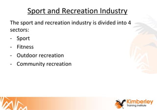 1. Introduction to the sport, fitness and recreation industry | PPTX