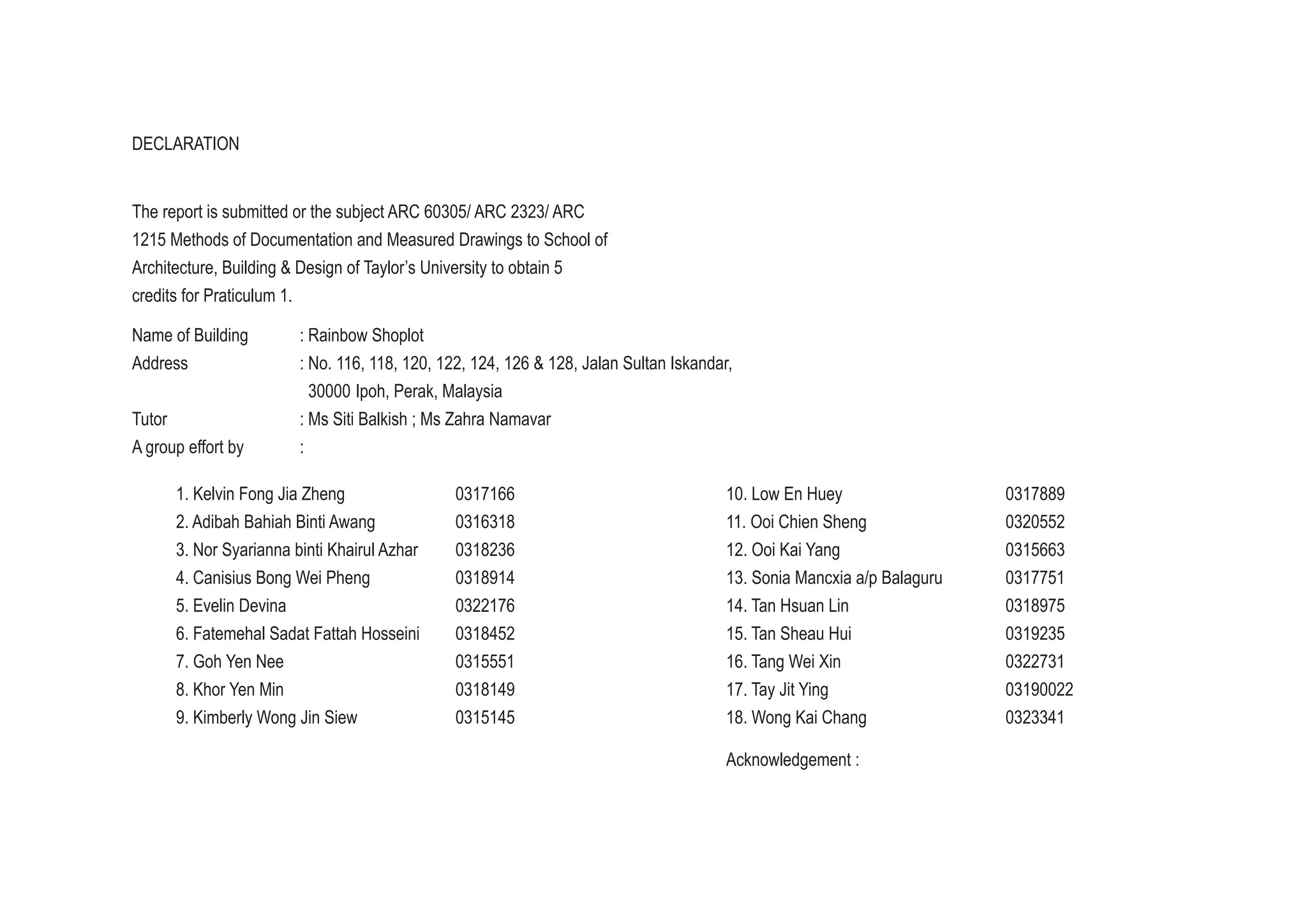 MEASURED DRAWING - RAINBOW SHOP HOUSES, IPOH | PDF