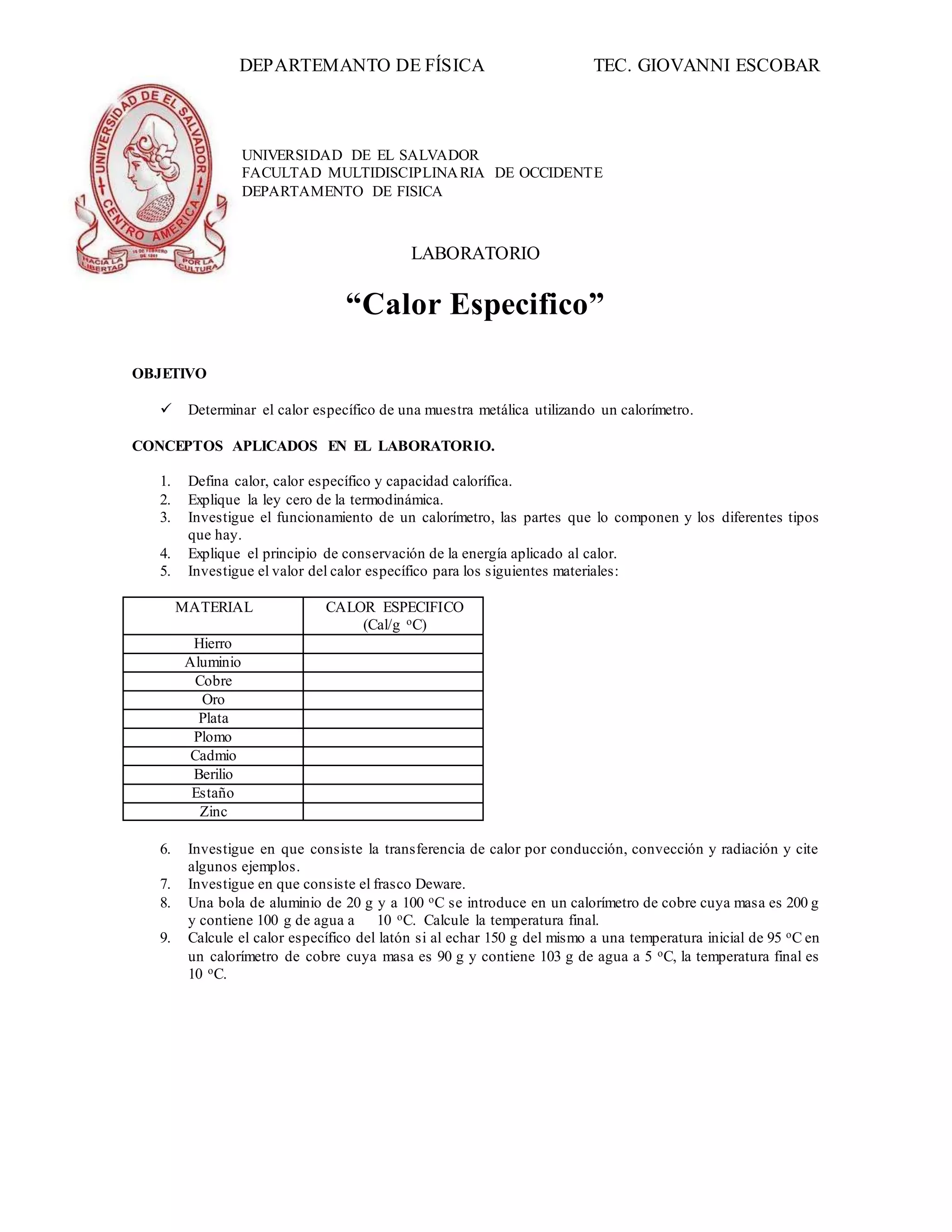 1.calor especifico | PDF