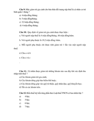 1.he thong cau hoi chinh sach thue tncn | PDF