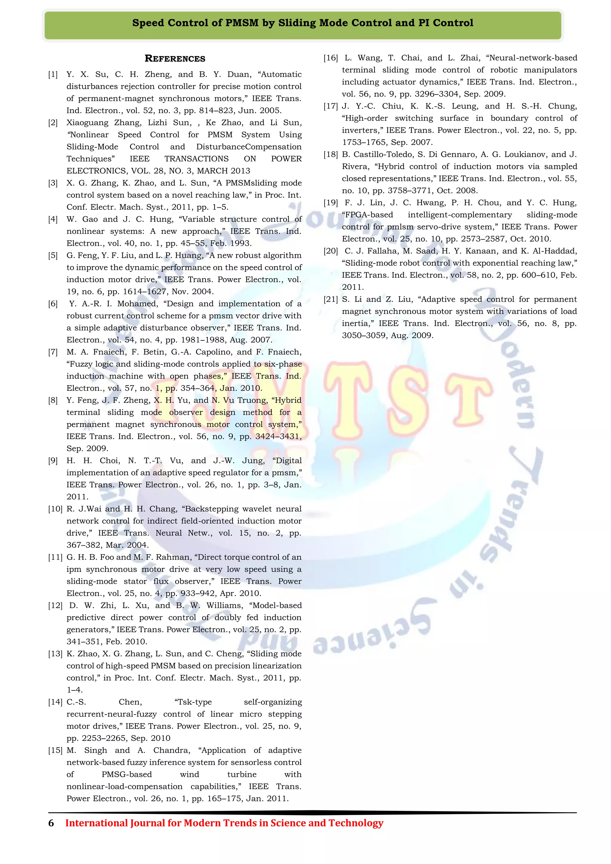 Speed Control Of Pmsm By Sliding Mode Control And Pi Control Pdf