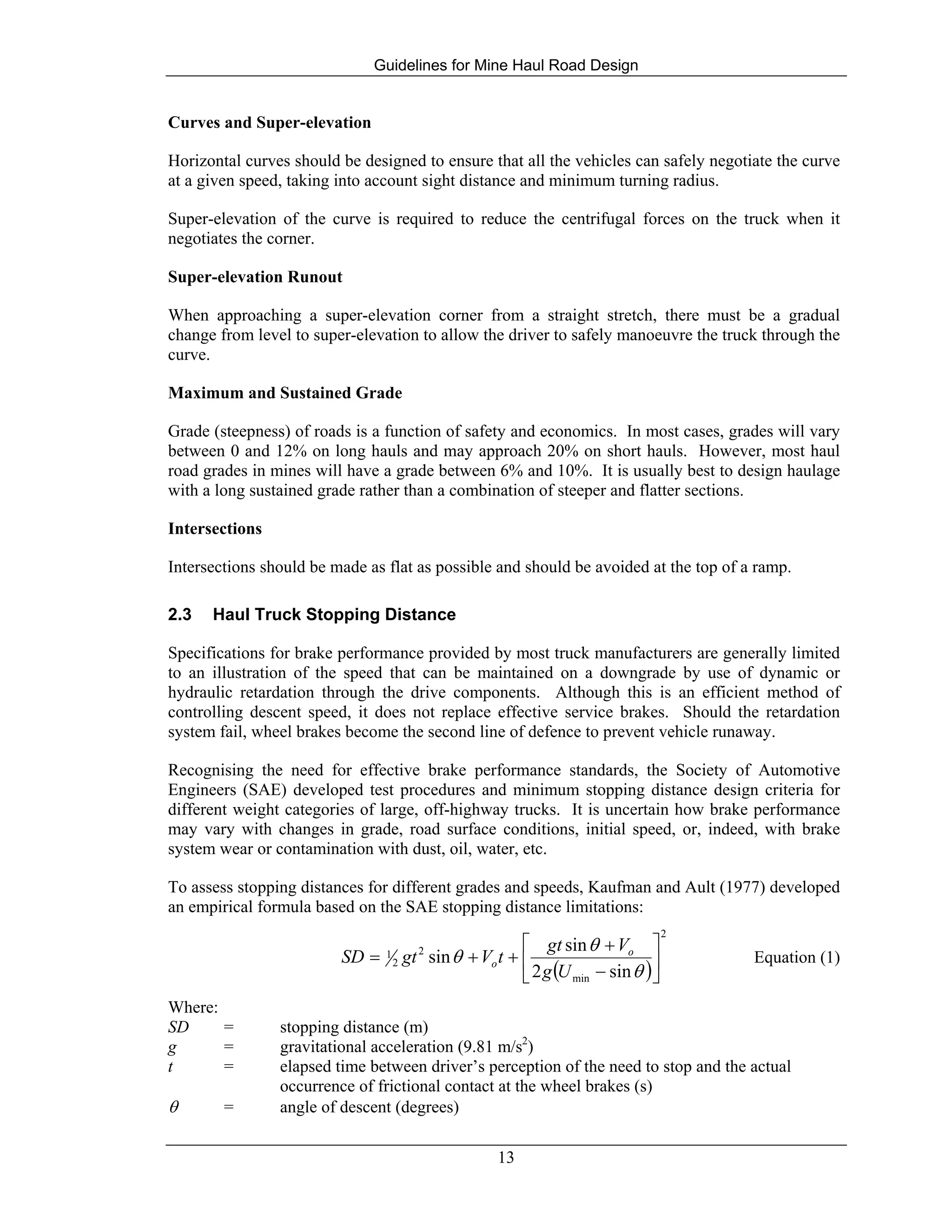 GUIDELINES FOR MINE HAUL ROAD DESIGN - 2001 | PDF