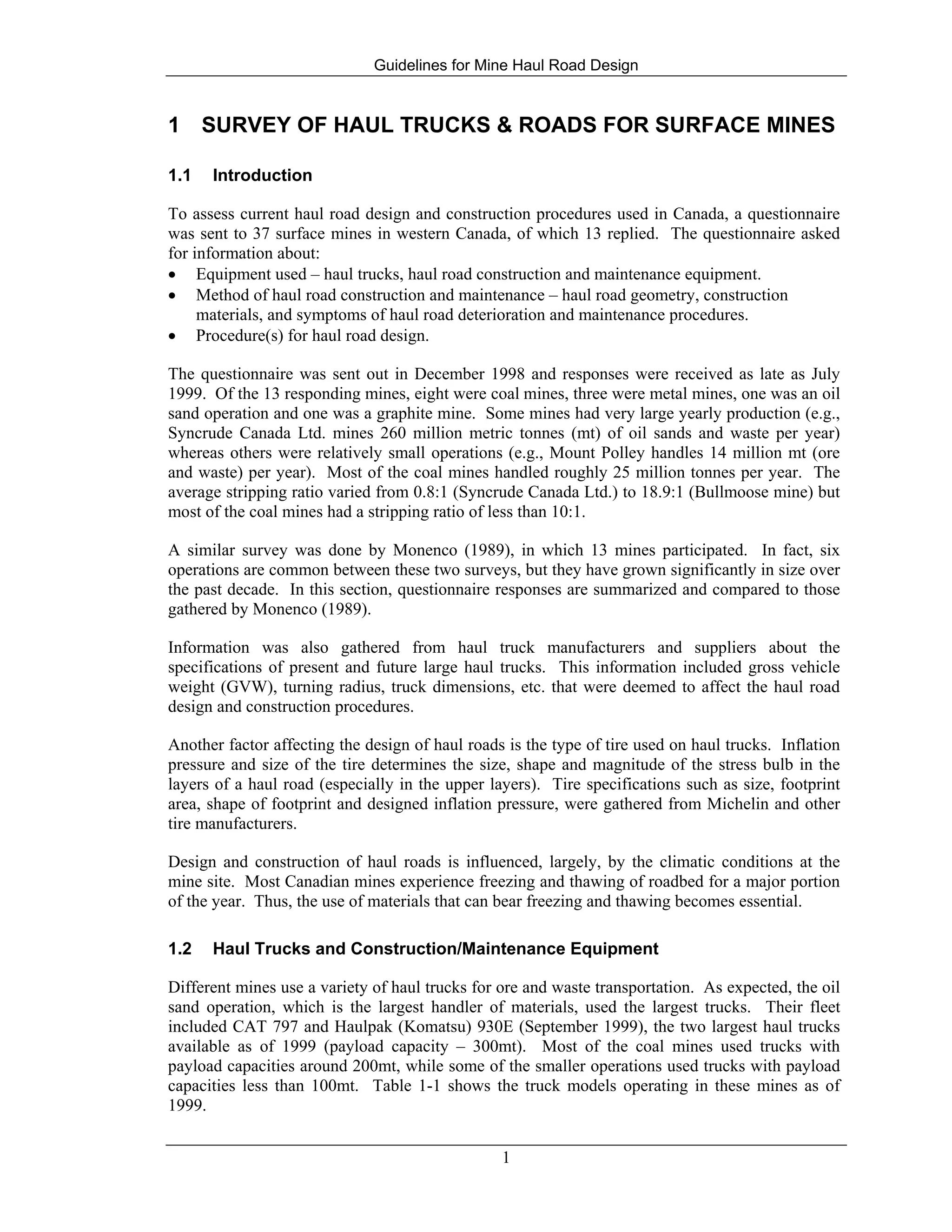 GUIDELINES FOR MINE HAUL ROAD DESIGN - 2001 | PDF