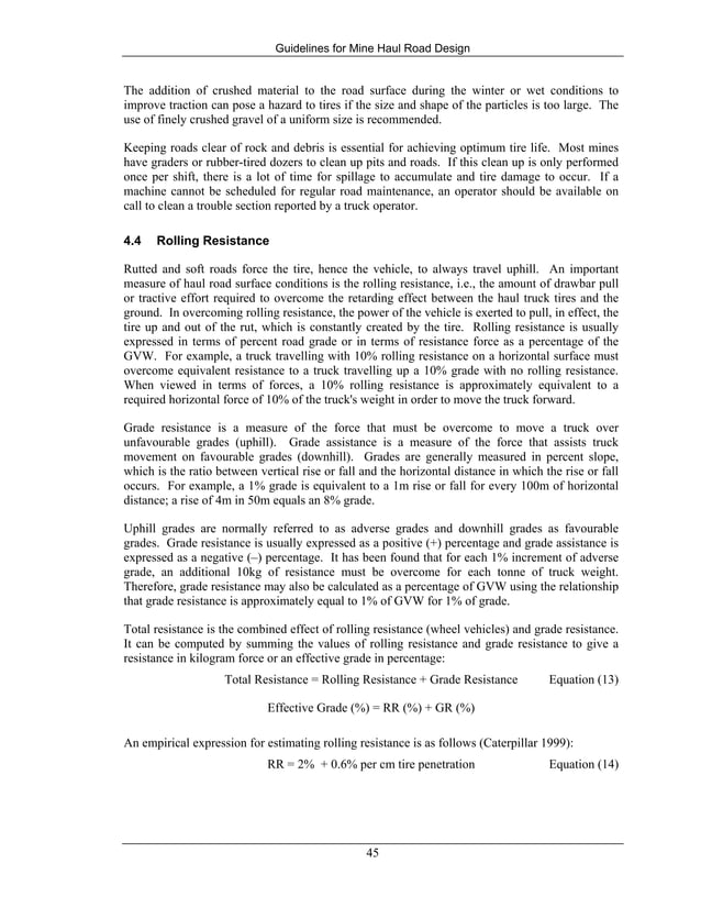 GUIDELINES FOR MINE HAUL ROAD DESIGN - 2001 | PDF
