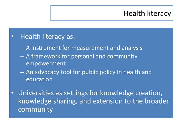 UNESCO: Health Promotion Literacy in a Development Context | PPT