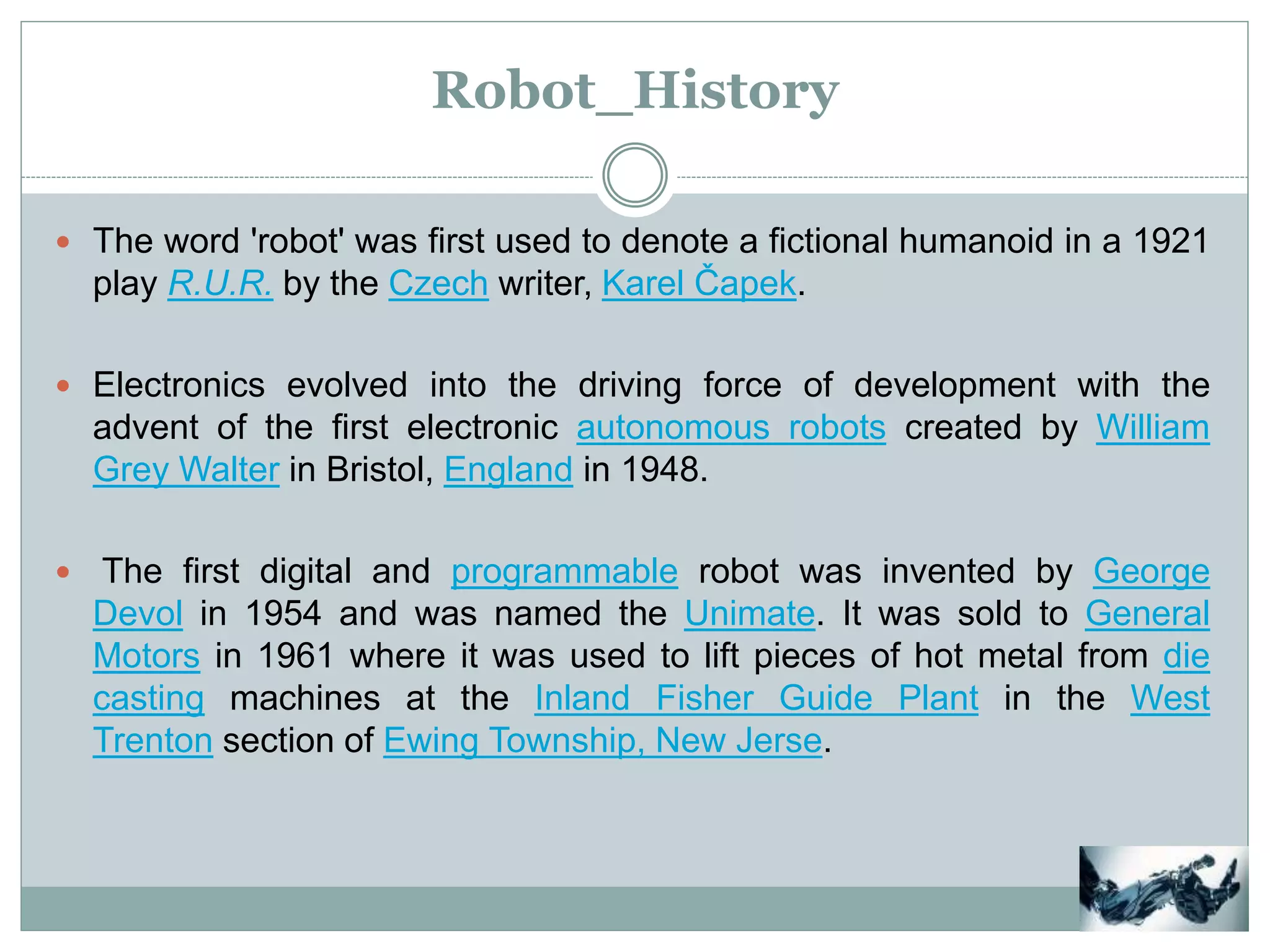 1. introduction to robot | PPTX | Robotics | Technology & Computing