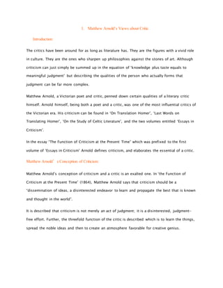 1. matthew arnold's views about critic | DOCX