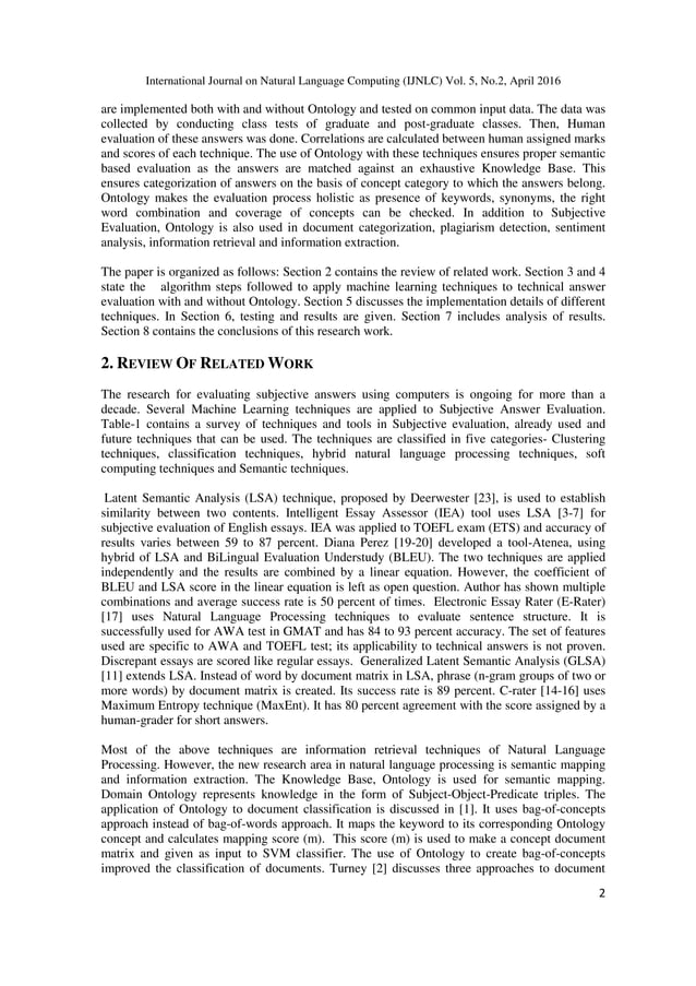 Machine Learning Techniques with Ontology for Subjective Answer Evaluation | PDF