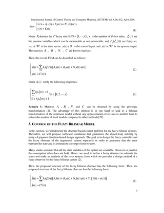 Controller Design Based On Fuzzy Observers For T-S Fuzzy Bilinear Models | PDF