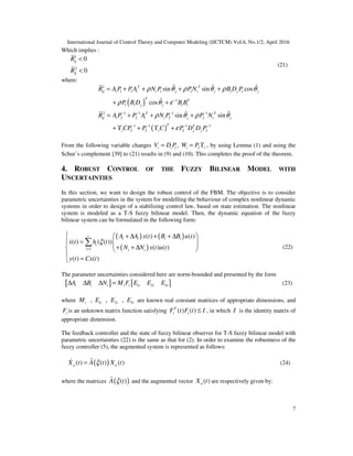 Controller Design Based On Fuzzy Observers For T-S Fuzzy Bilinear Models | PDF