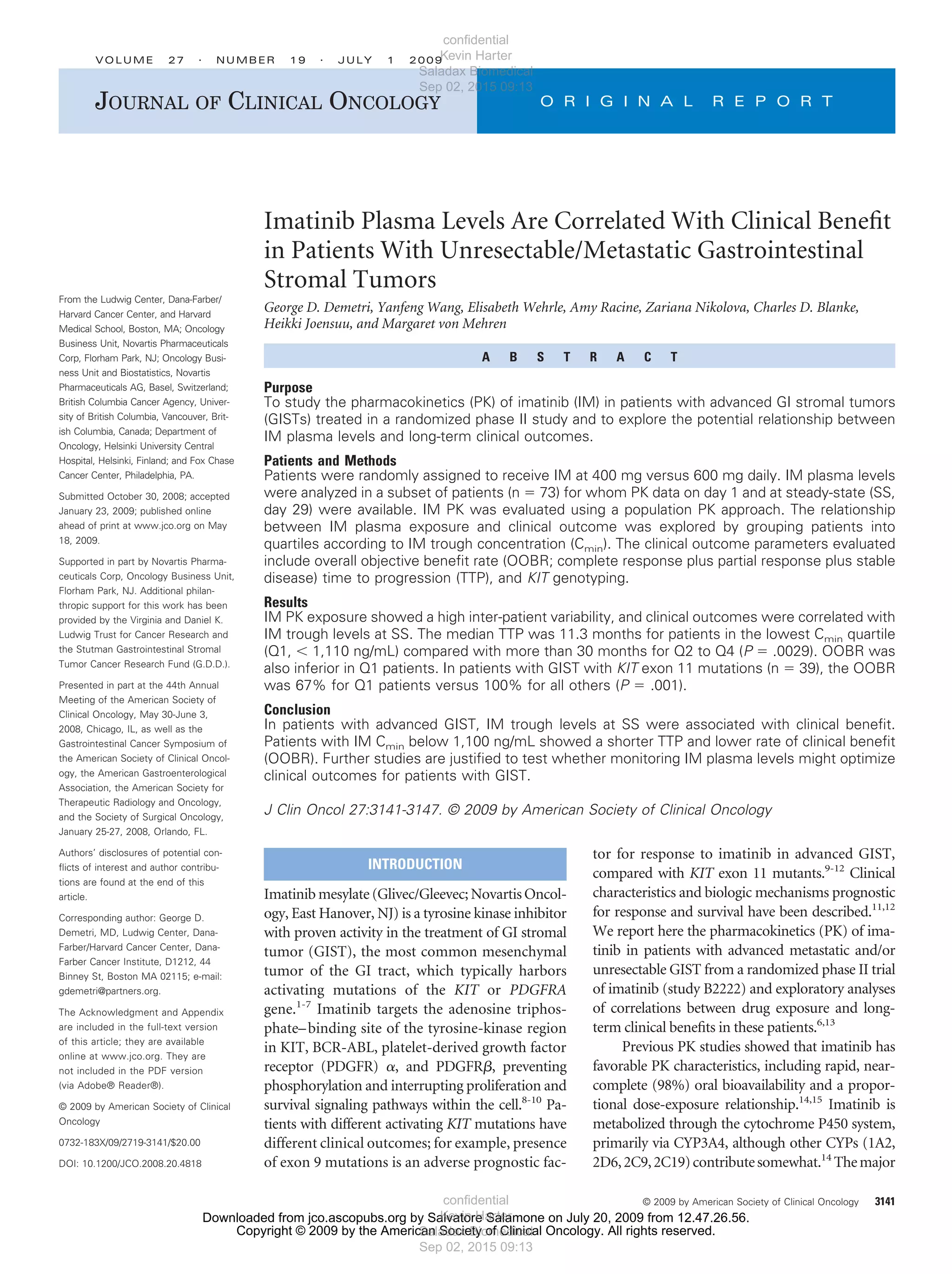 1.3.5.5.2 demetri imatinib pk jco 2009 | PDF | Digestive Disorders | Diseases and Conditions