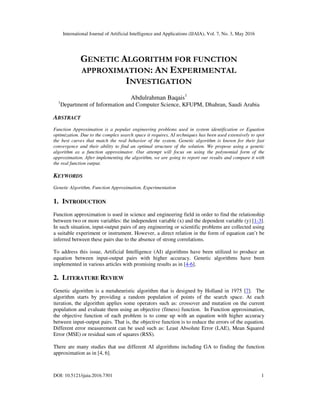 GENETIC ALGORITHM FOR FUNCTION APPROXIMATION: AN EXPERIMENTAL INVESTIGATION | PDF | Computing ...