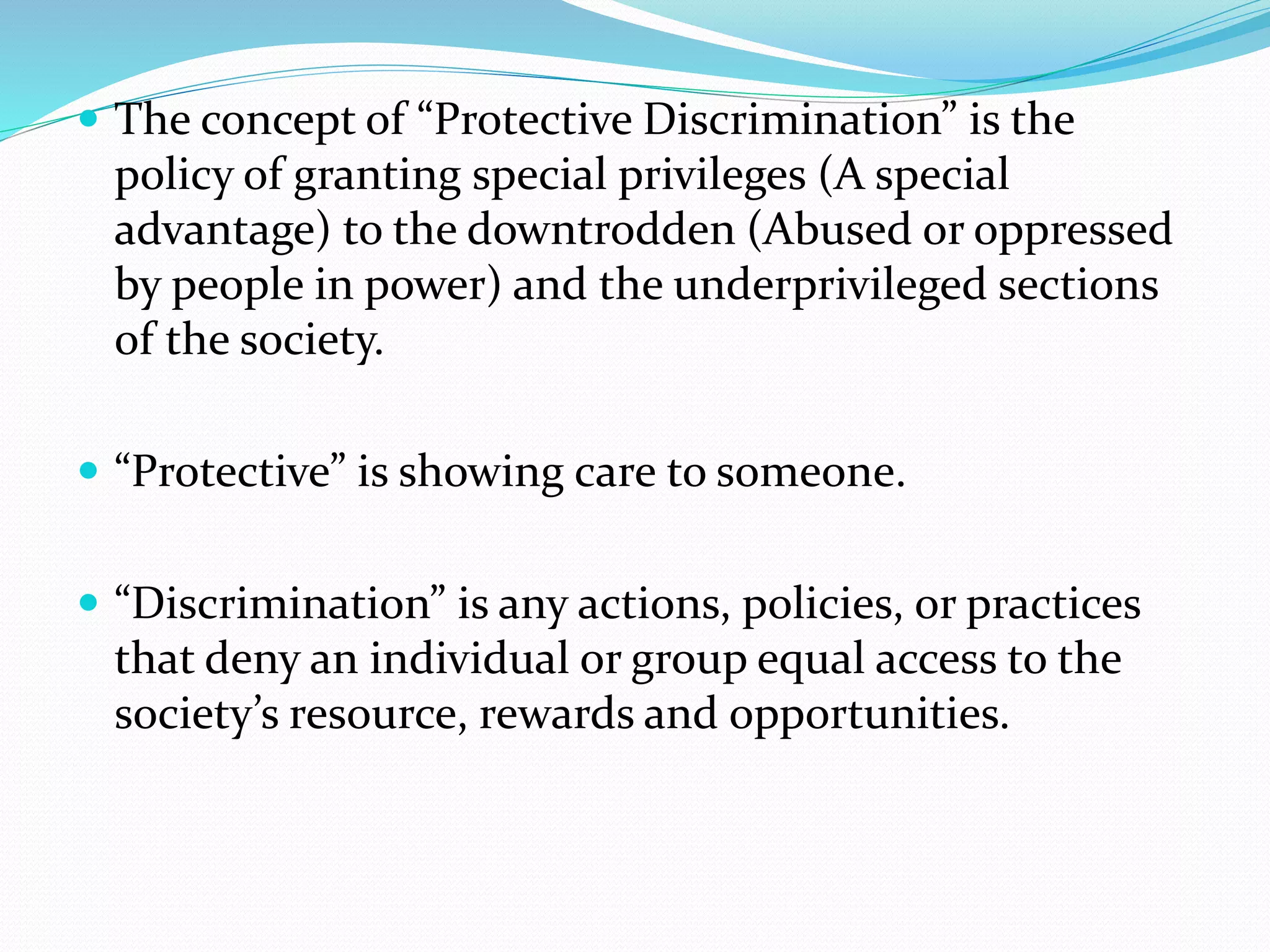 Presentation on protective discrimination | PPTX