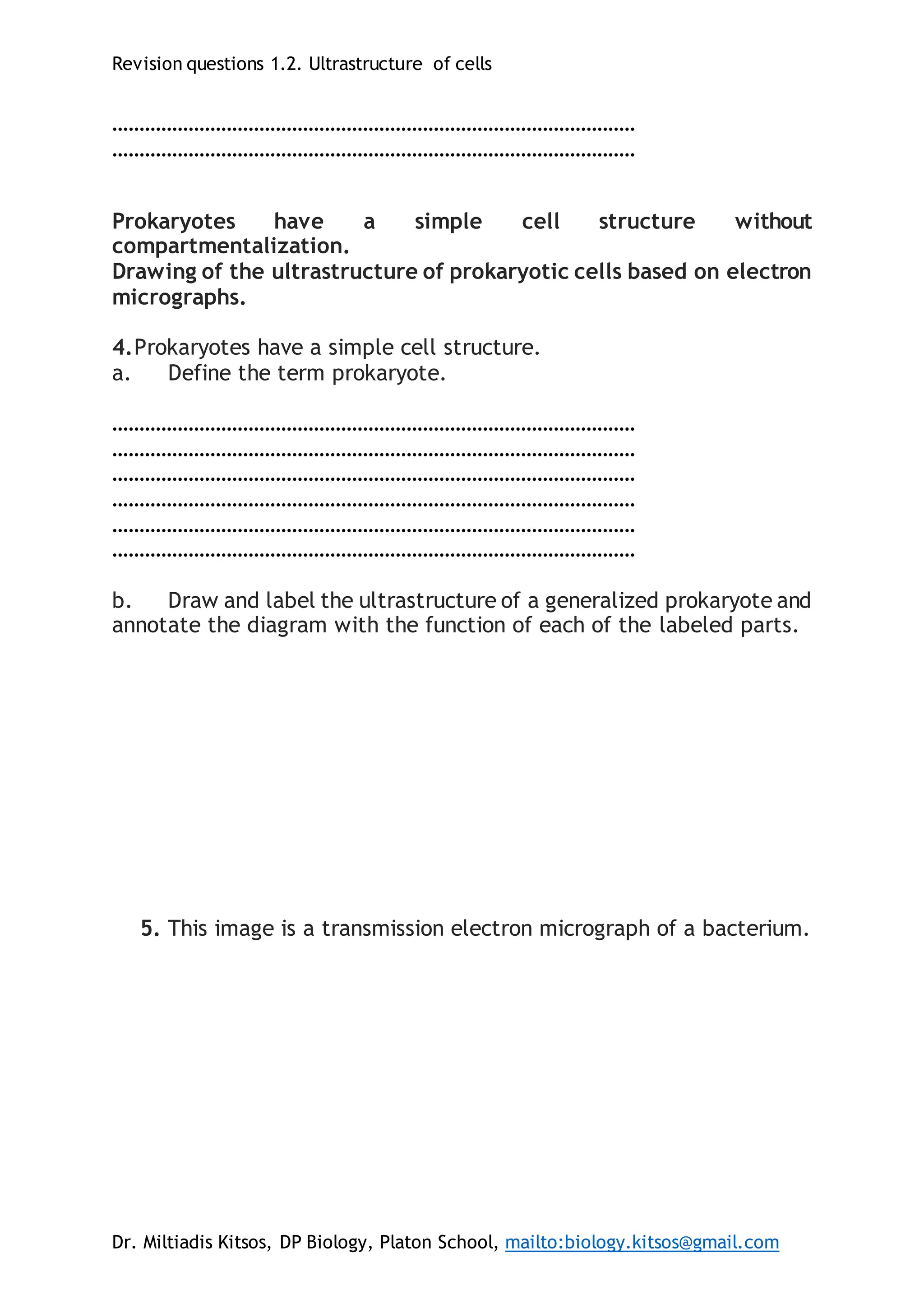 1.2. Ultrastructure of cells - practise questions | DOCX