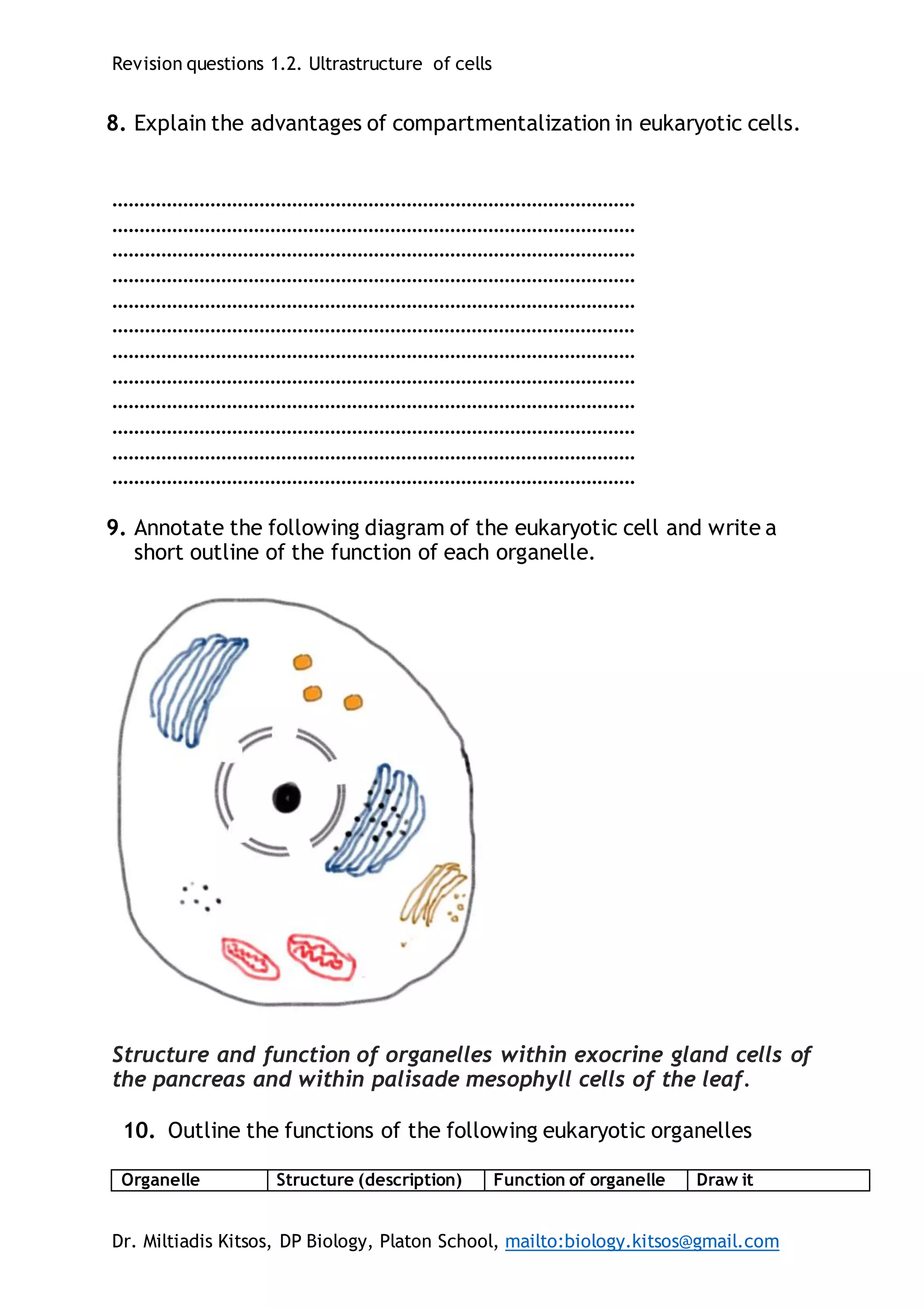 1.2. Ultrastructure of cells - practise questions | DOCX