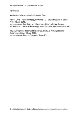 1.2. Ultrastructure of cells - practise questions | DOCX