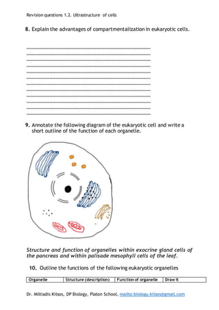 1.2. Ultrastructure of cells - practise questions | DOCX