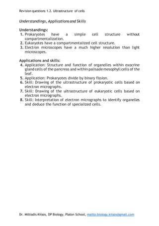1.2. Ultrastructure of cells - practise questions | PDF