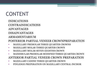 Tooth preparation for partial veneer crwns | PPTX