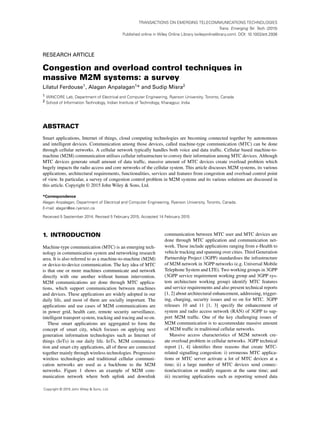 Congestion and overload control techniques in massive M2M systems: a survey | PDF