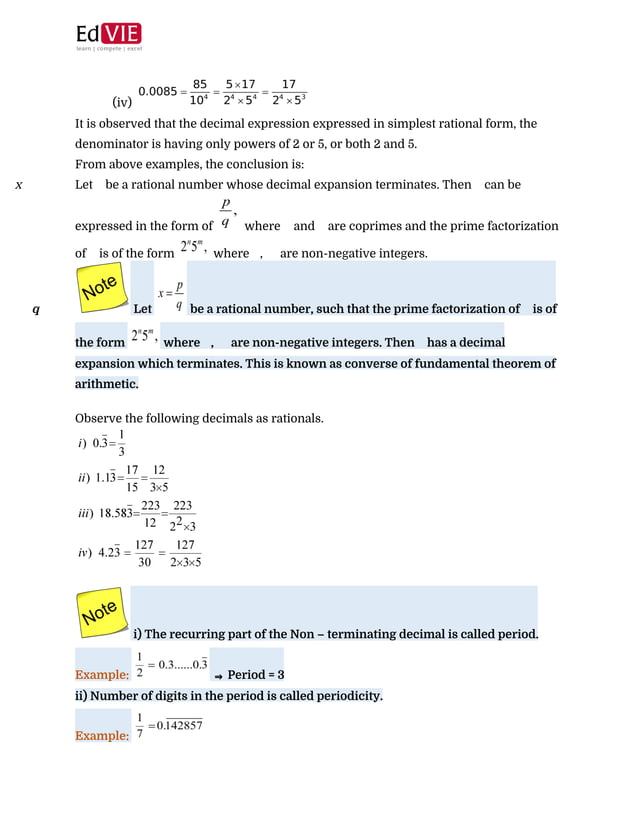 CBSE Class 10 Mathematics Real Numbers Topic | PDF | Physics | Science