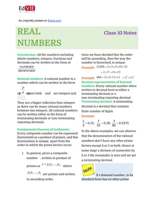 Real Numbers 10 Class