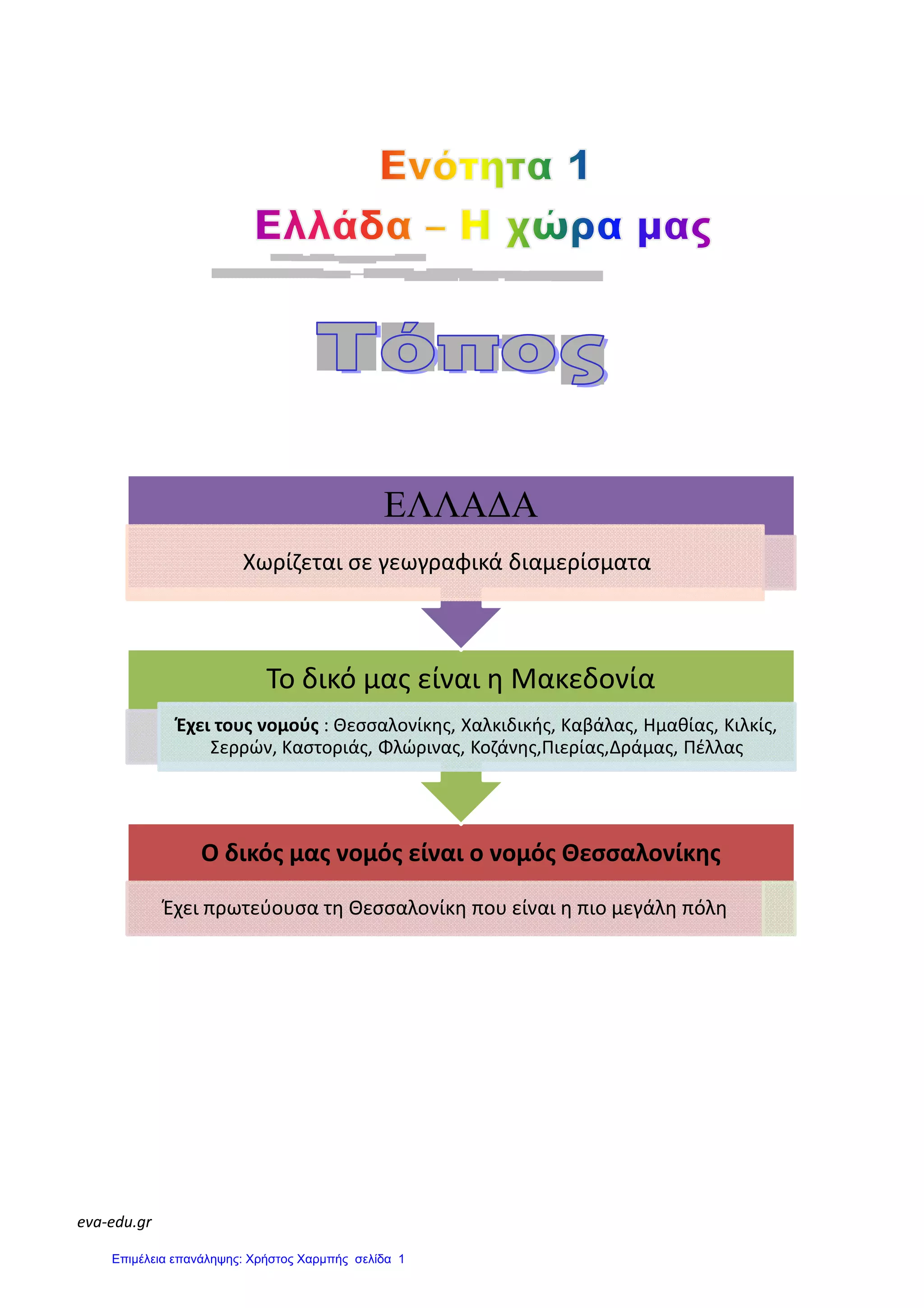 Μελέτη Δ΄ Επανάληψη 1ης ενότητας: ΄΄ Ελλάδα - η χώρα μας ΄΄ | PDF