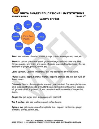 Variety Of Food_class 6 Notes | PDF | Vegetarian Diets | Food & Drink