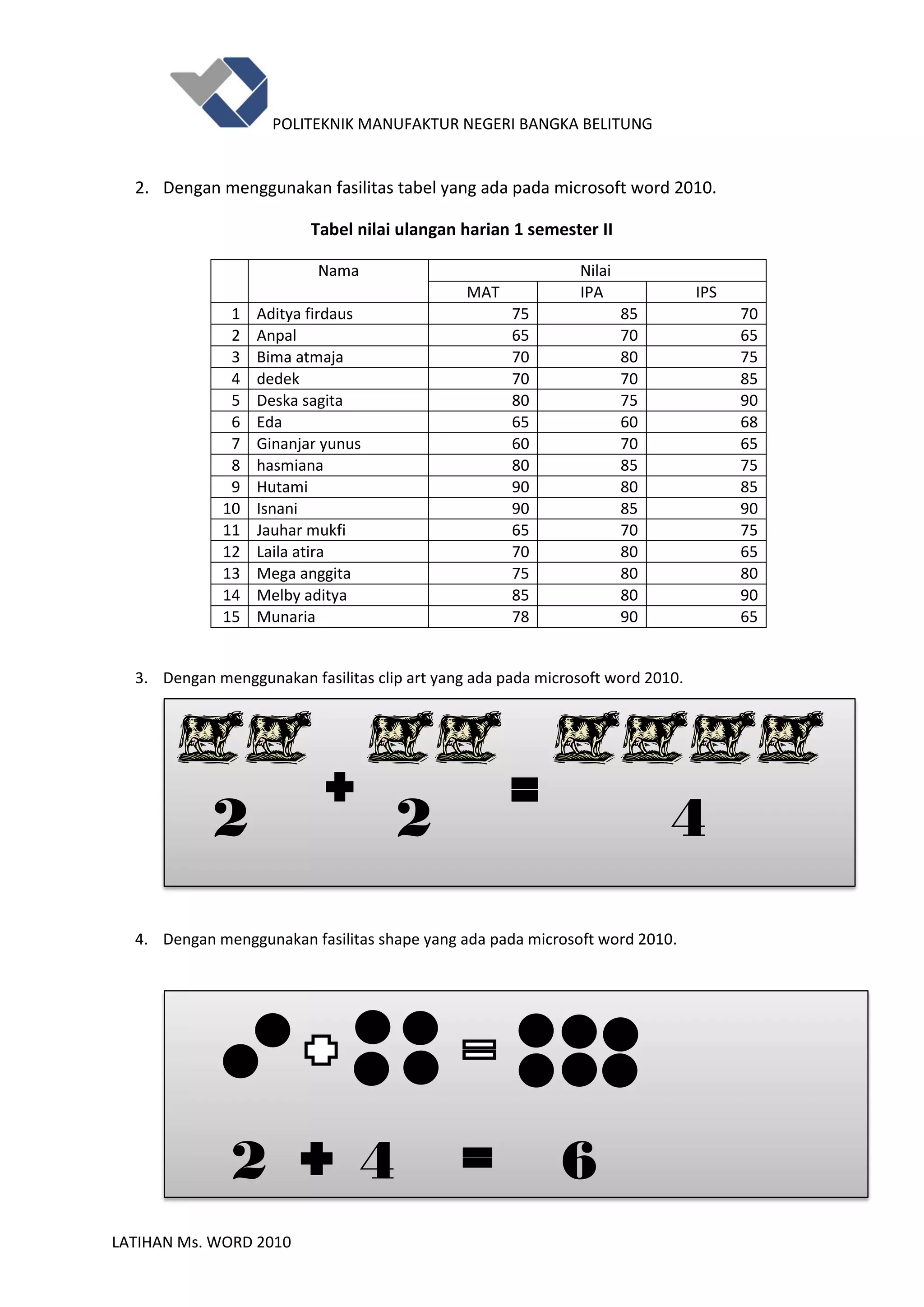 1.latihan menggunakan ms. word | PDF