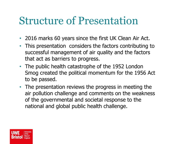 Routes to Clean Air 2016 Prof. Jim Longhurst | PPT