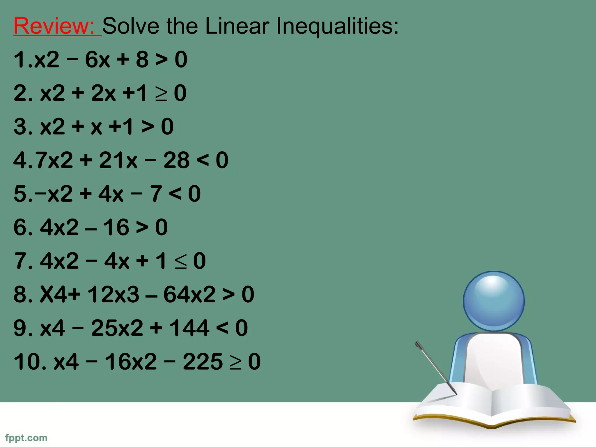 Grade mathematics: Quadratic Inequalities | PPT