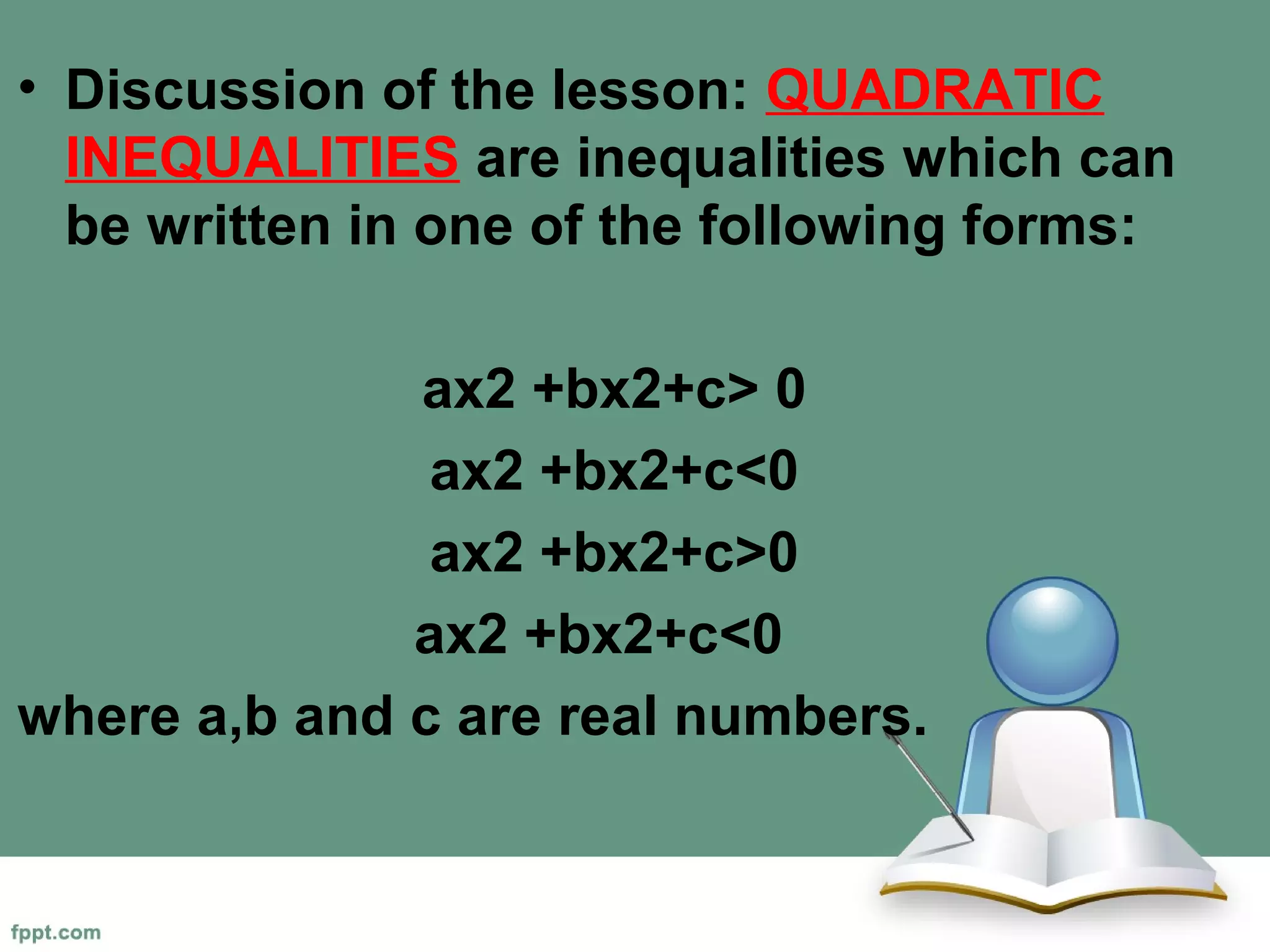 Grade mathematics: Quadratic Inequalities | PPT