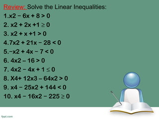 Grade mathematics: Quadratic Inequalities | PPT
