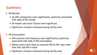 Antenatal care and counseling measures increase iron and folic acid receipt among pregnant women ...
