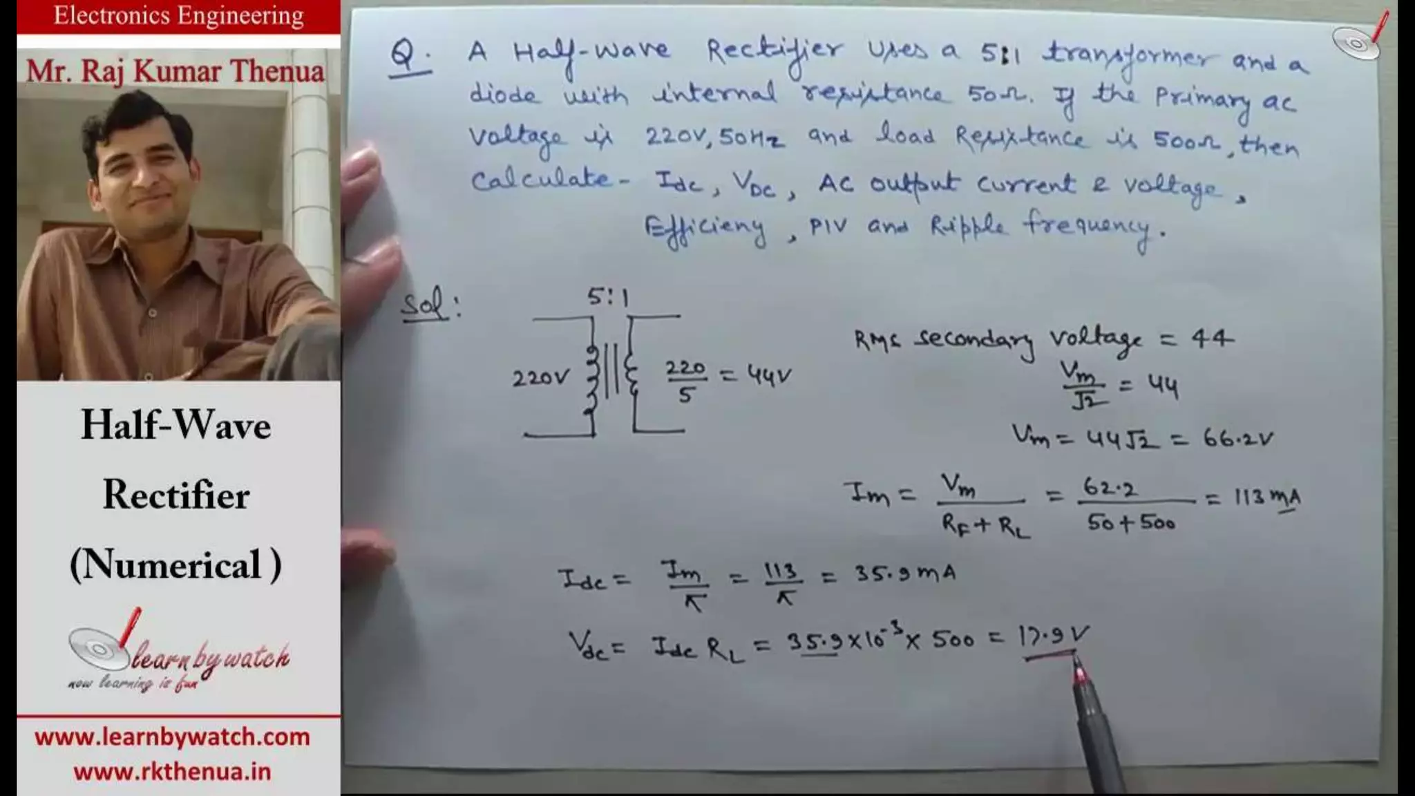 1.2.4 half wave rectifier numerical | PPTX