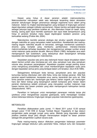 estimasi populasi gastropoda di tambakbayan yogyakarta | PDF