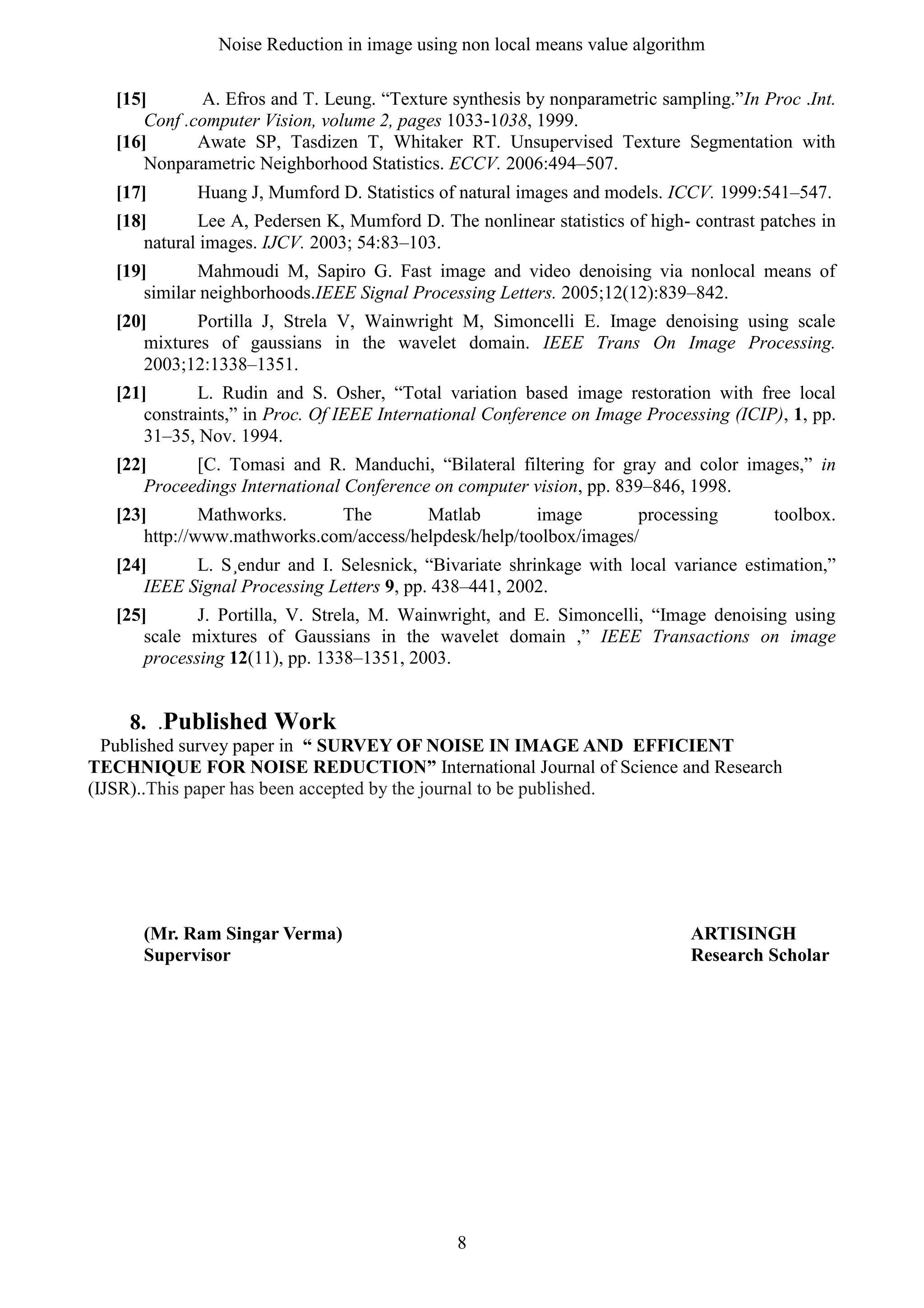 Dissertation synopsis for imagedenoising(noise reduction )using non local mean algorithm | PDF