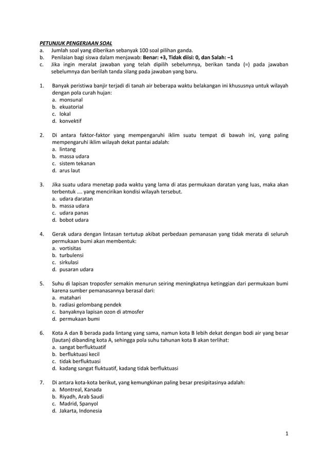 Soal OSK Geografi 2017 | PDF