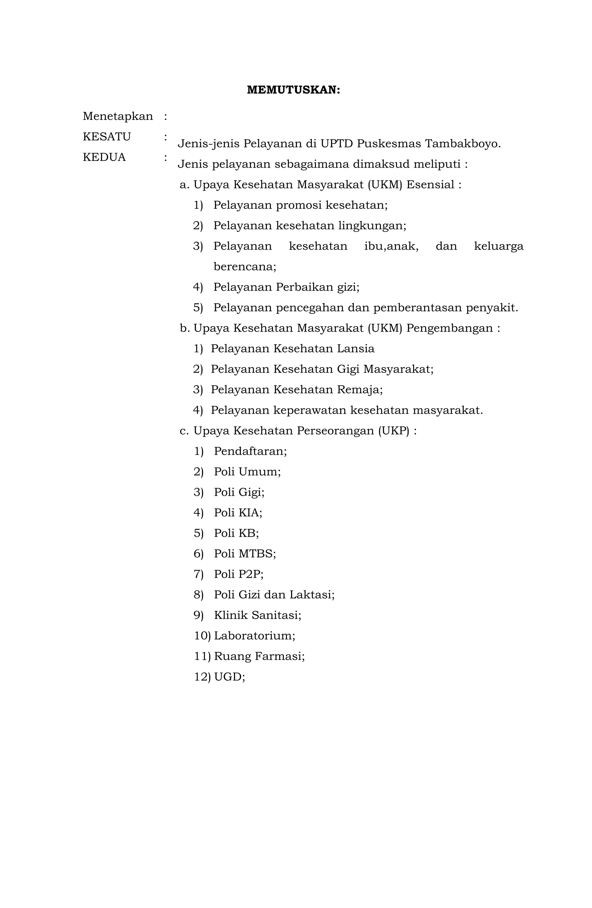 SK JENIS - JENIS PELAYANAN PUSKESMAS | PDF