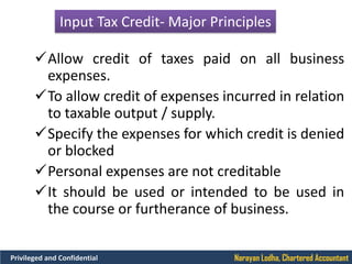 1. presentation on input tax credit under gst | PDF