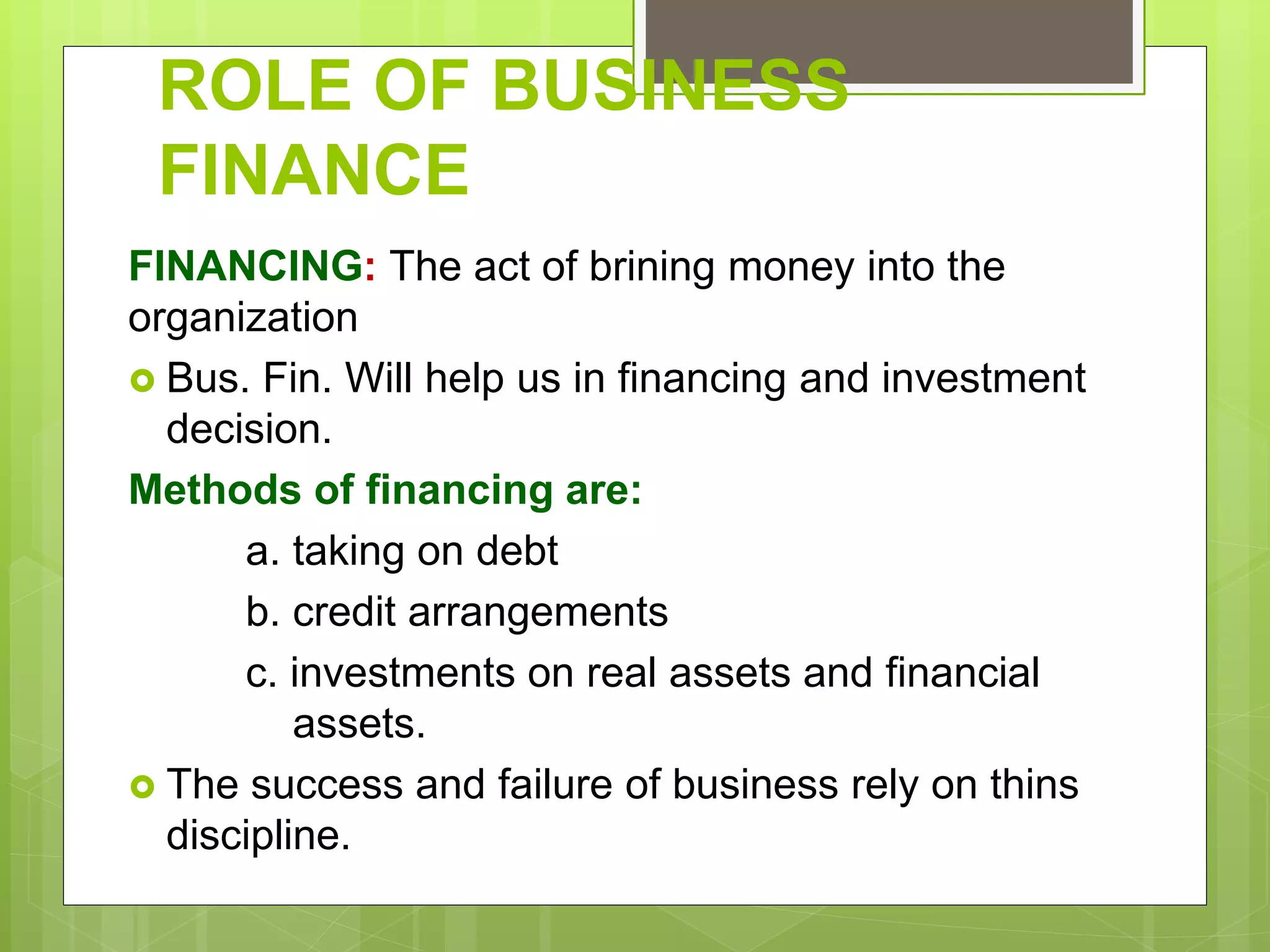 1. introduction to business finance | PPTX