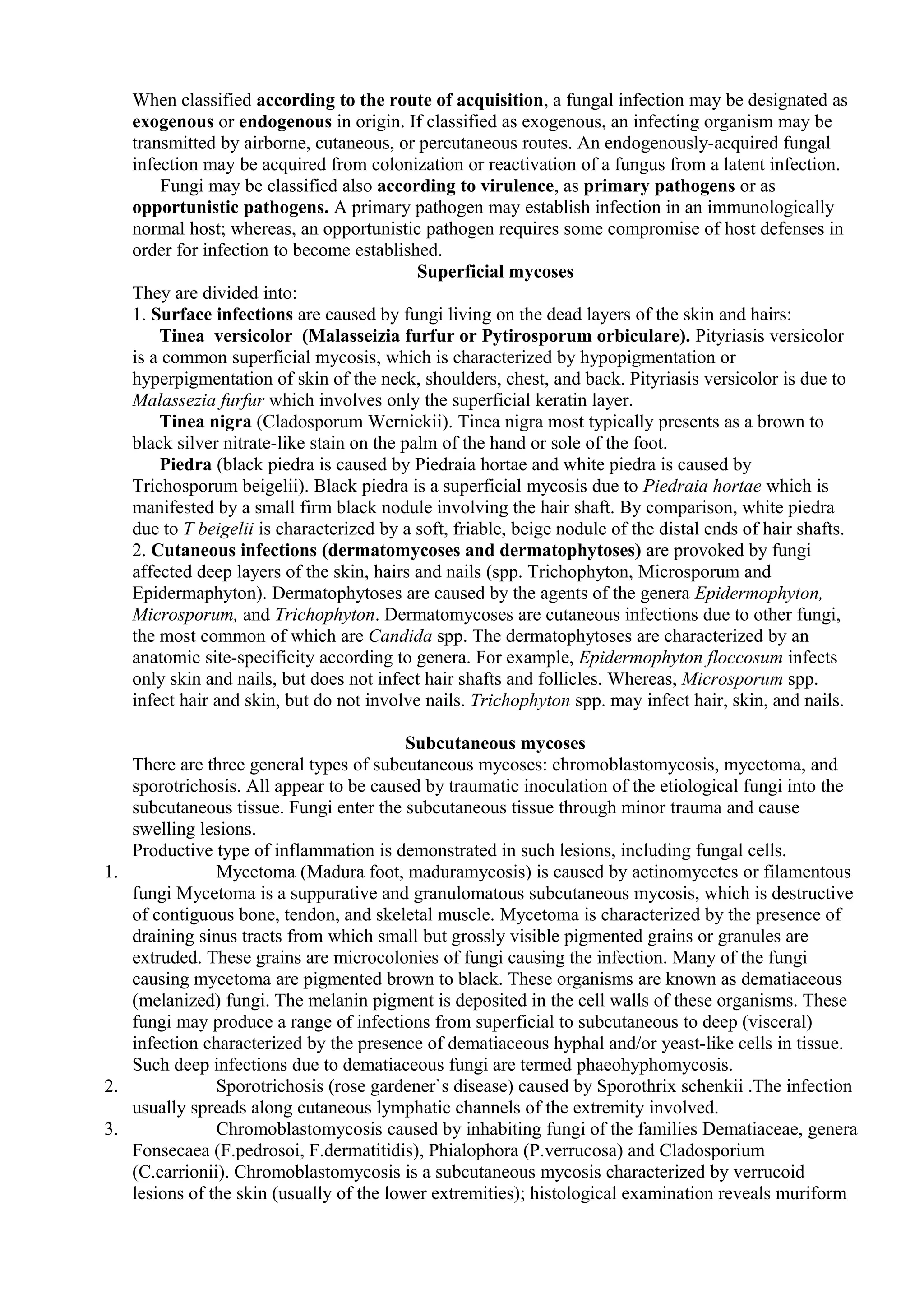 Classification of Fungi. Superficial Mycoses & Systemic Mycoses ...