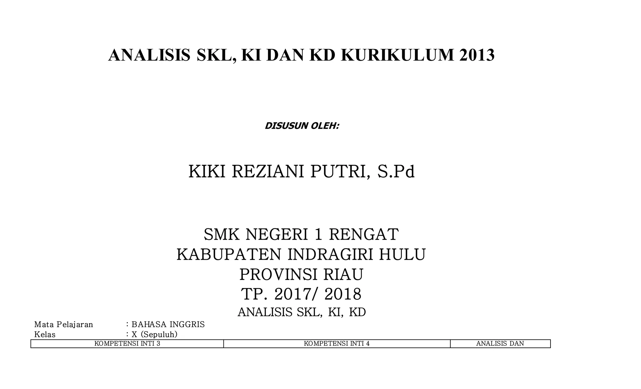 analisis skl ki kd bahasa inggris | DOCX