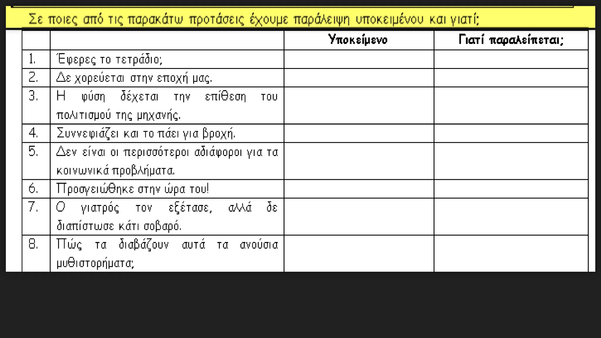 1η ενότητα Νεοελληνικής Γλώσσας Β΄ Γυμνασίου (μάθημα 2): Το Υποκείμενο ...