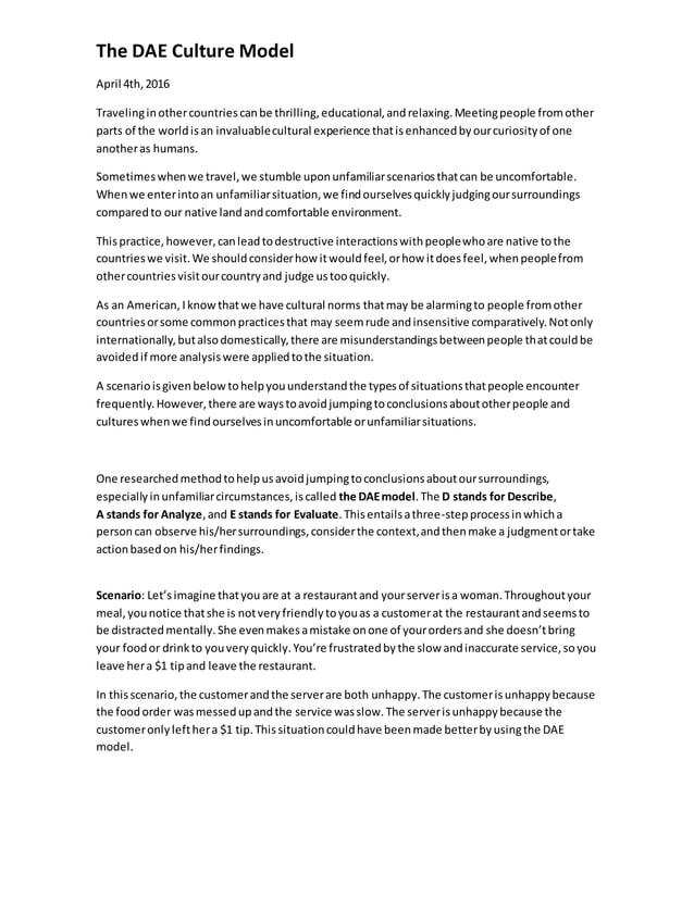 The dae culture model | DOCX | Travel Preparation and Advice | Travel