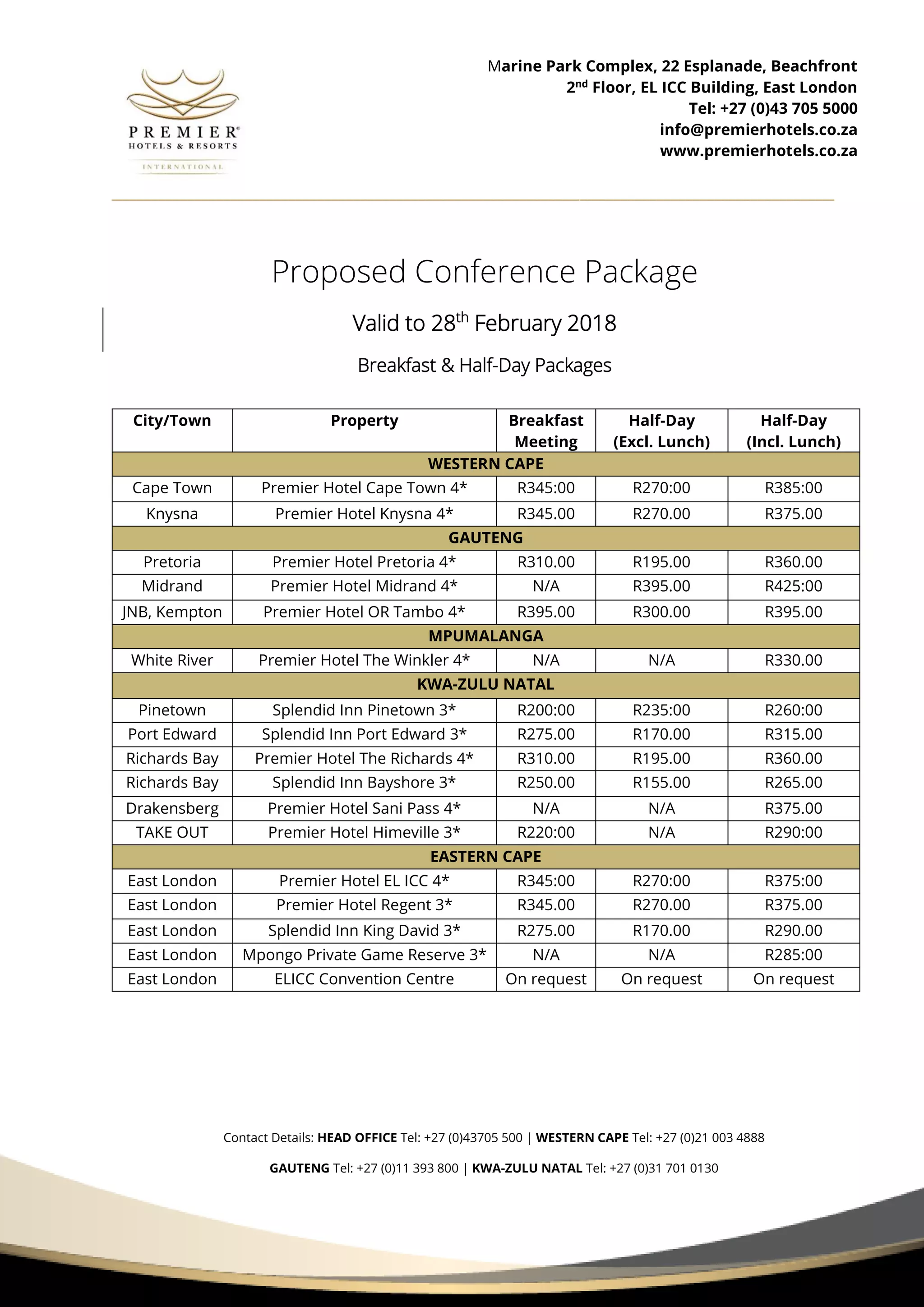 Group Conference packages by Premier Hotels & Resorts | PDF