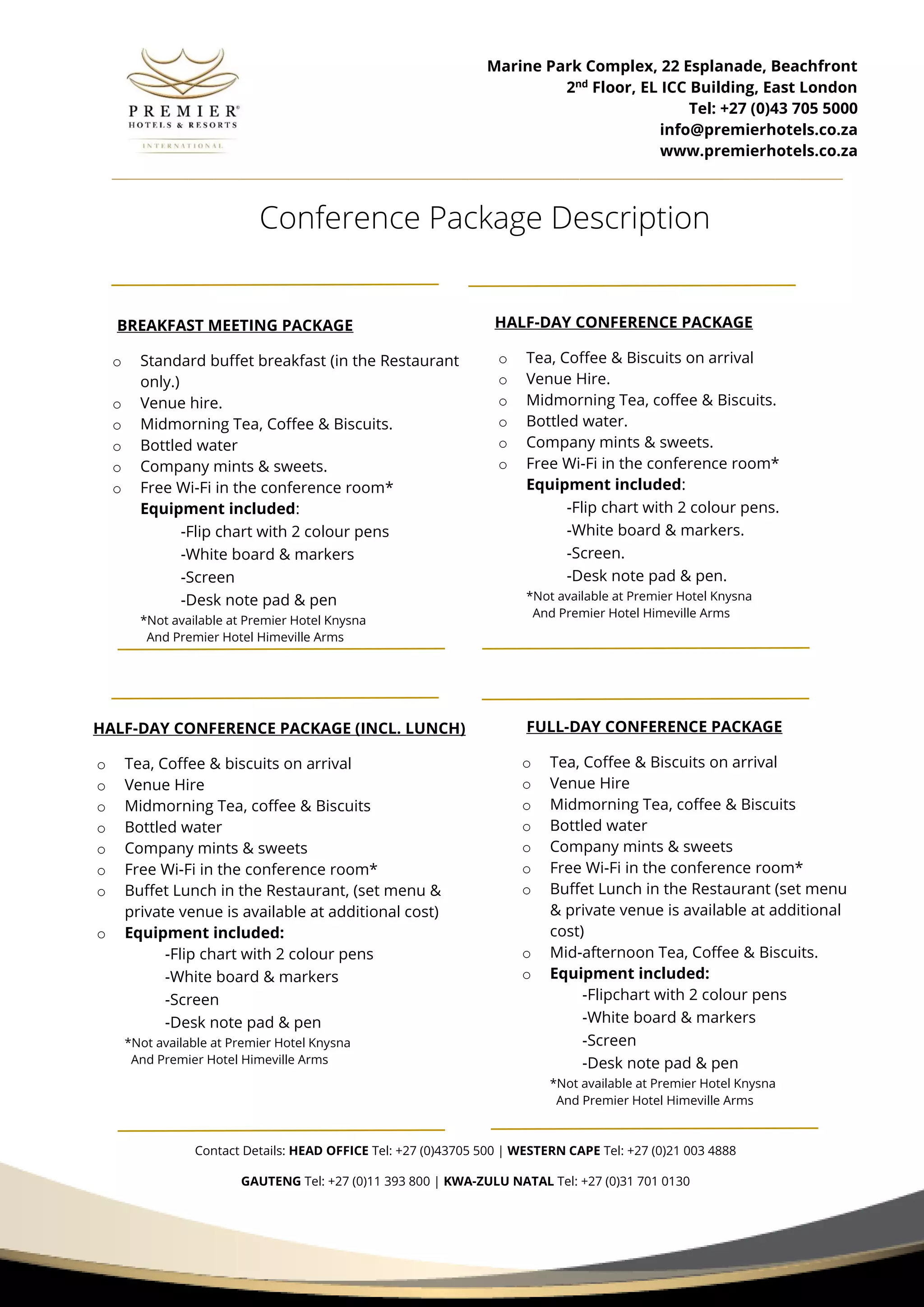 Group Conference packages by Premier Hotels & Resorts | PDF