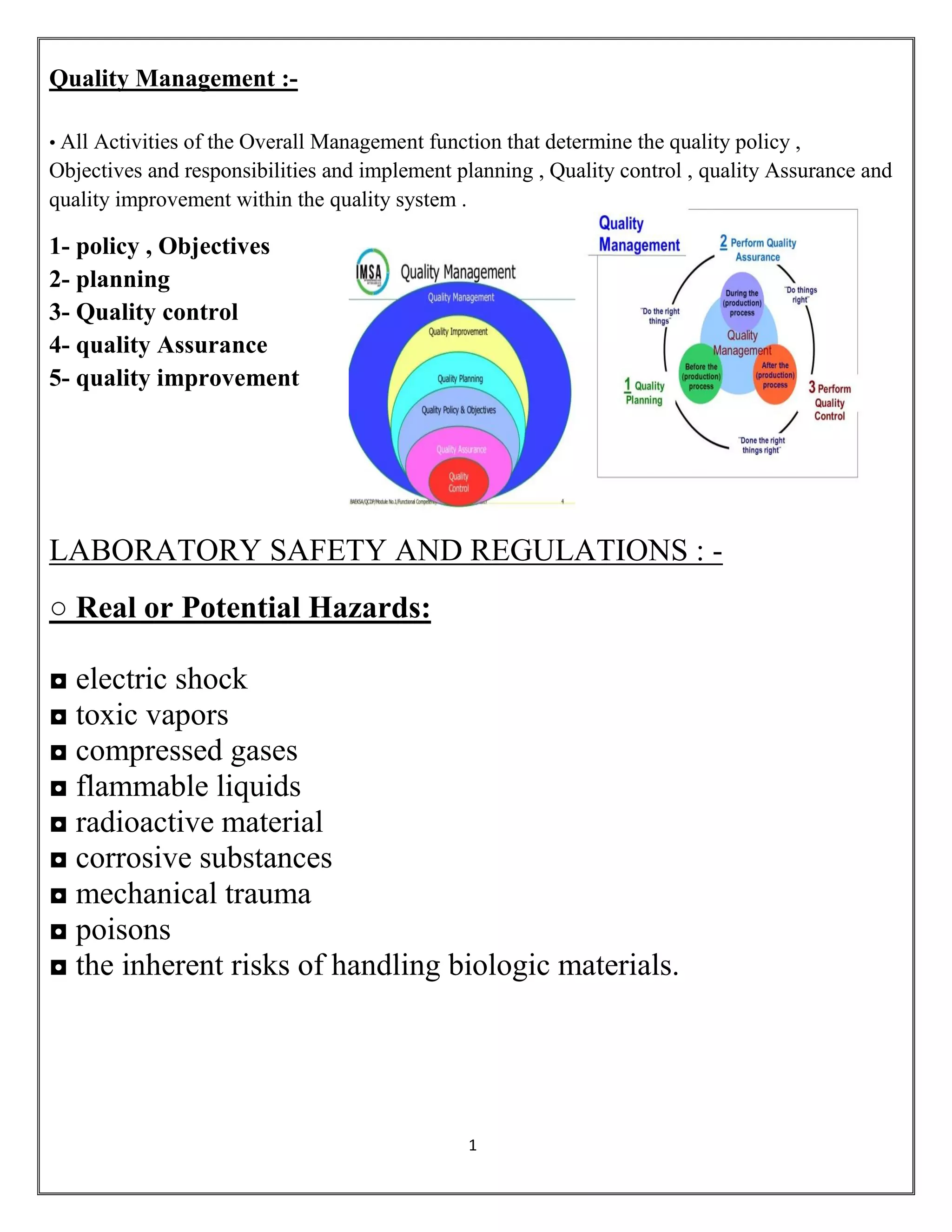 Quality Management LABORATORY SAFETY AND REGULATIONS | PDF
